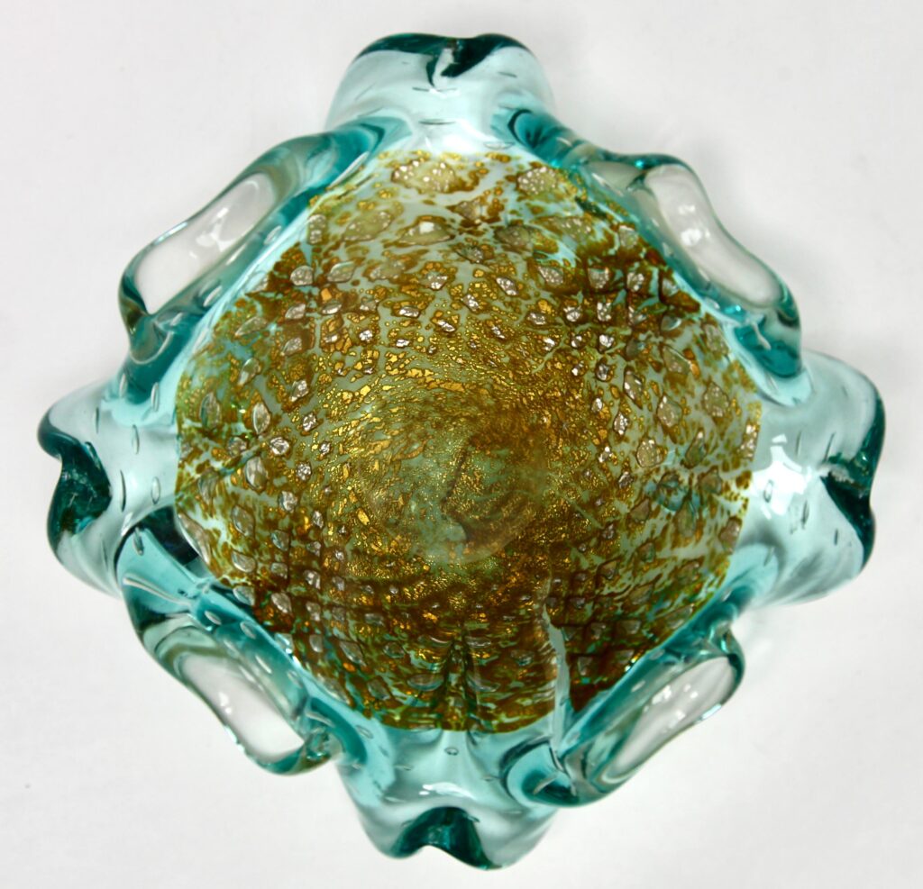 Murano Glass Chartreuse and Gold Fleck Ruffle Biomorphic Bowls of 1950s ...